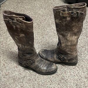 Frye | Shoes | Frye Veronica Distressed Brown Leather Buckle Accent ...